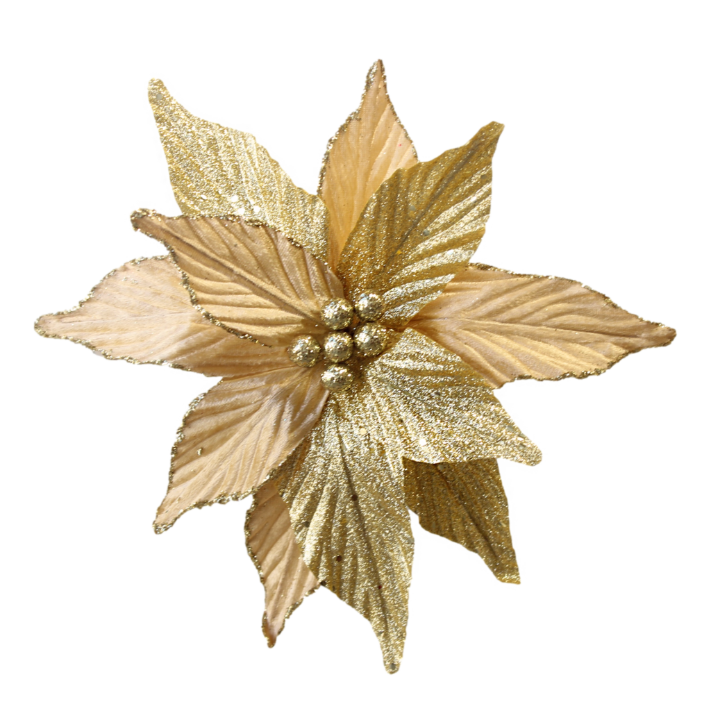 Matt & Glitter Gold Poinsettia - Christmas Heirloom Company