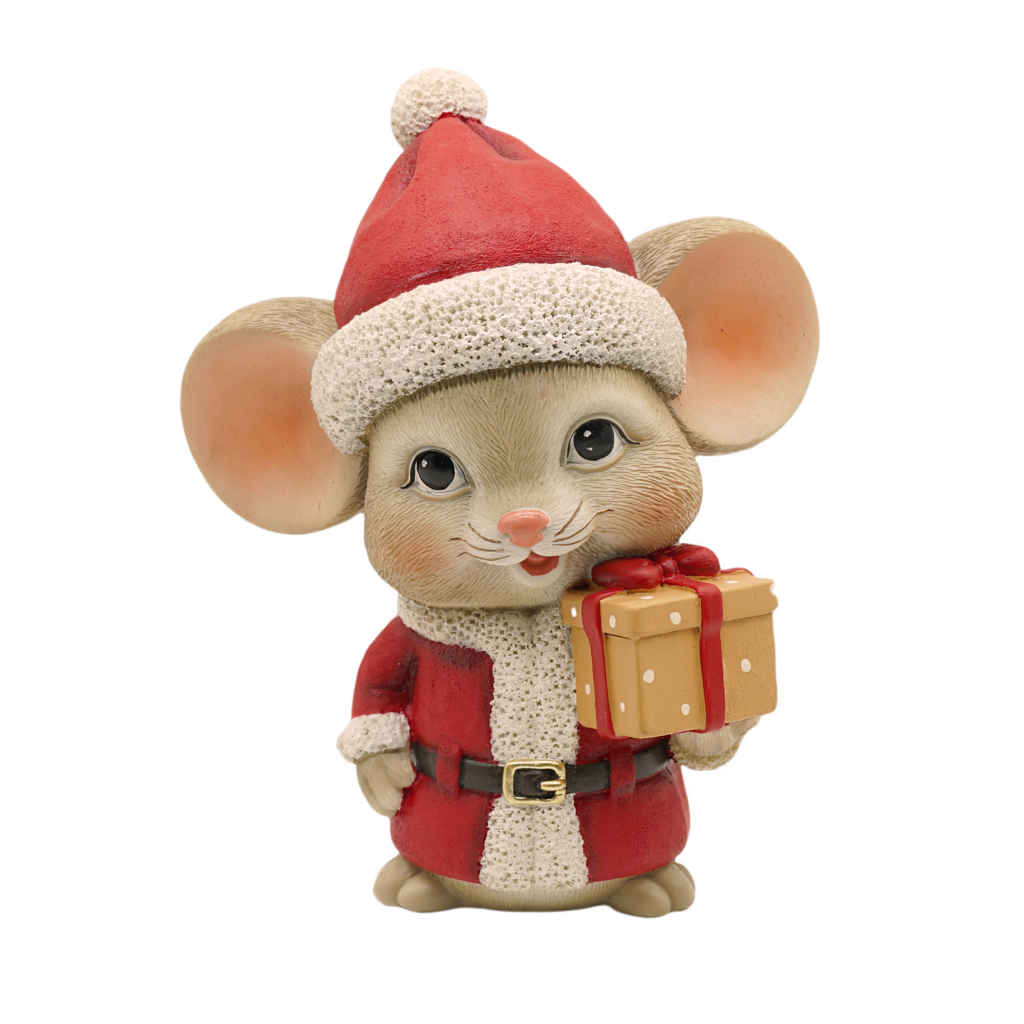 Christmas Mouse Holding Gift - Christmas Heirloom Company